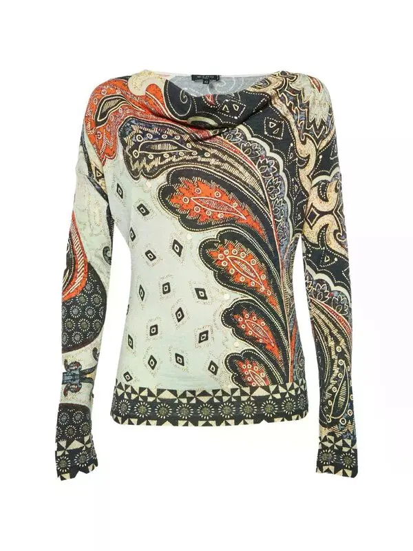 Etro Paisley Print Cowl Neck Wool Top - Neutrals