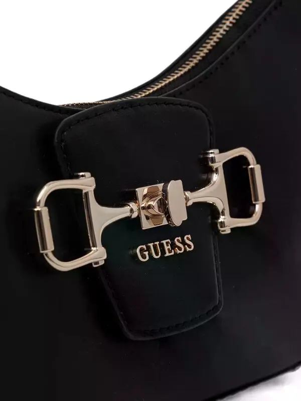 Guess Janie Horsebit Logo-plaque Shoulder Bag - Black