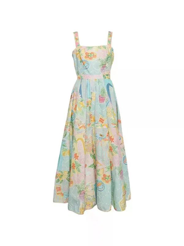 ELISSA STUDIO Lemon Print Midi Dress - Blue