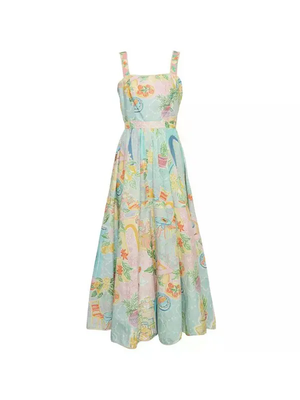 ELISSA STUDIO Lemon Print Midi Dress - Blue