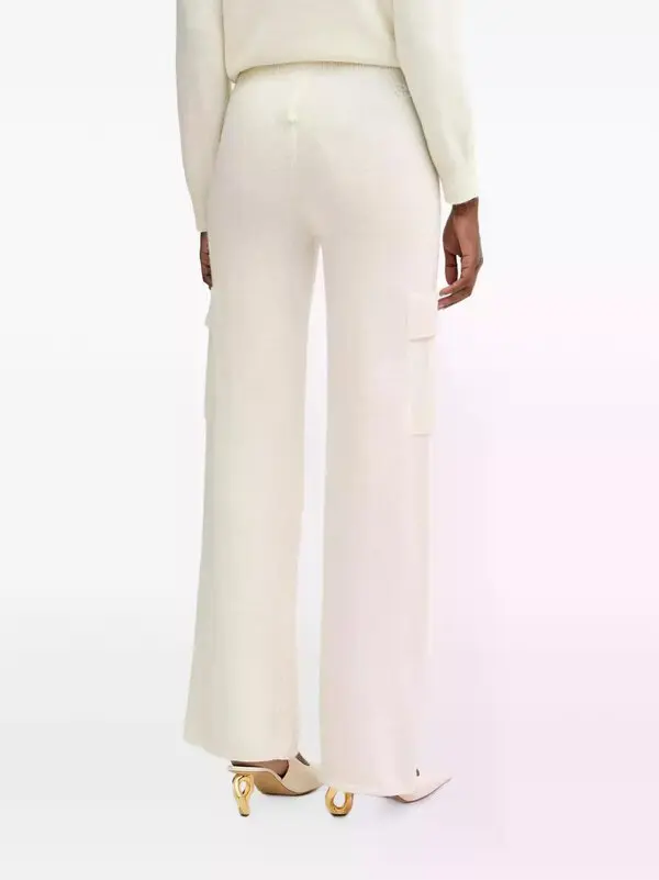 ERMANNO FIRENZE Cream White Floral Embroidered Wide Leg Cargo Pants