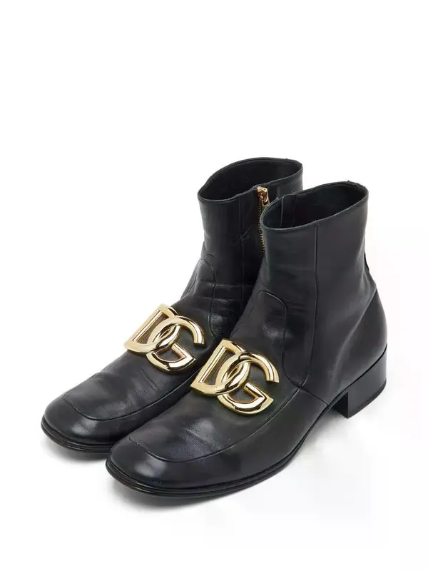 Dolce & Gabbana Dg Logo Leather Ankle Boots - Black