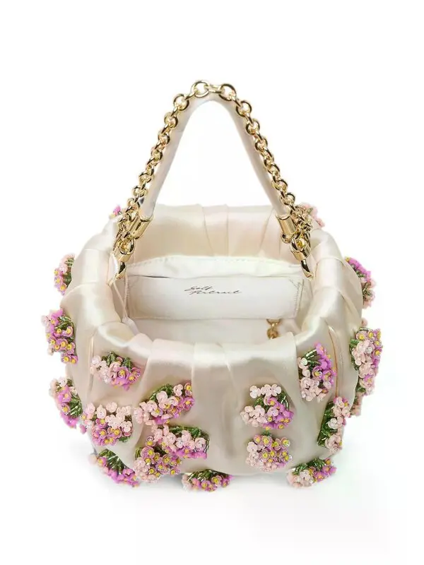 SELF-PORTRAIT Floral Beaded Ruched Shoulder Bag