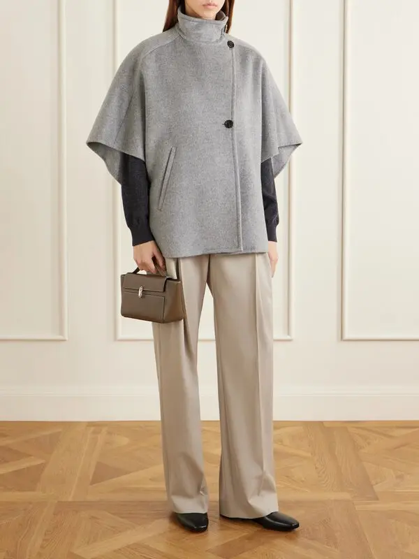 Max Mara Buckled Leather-trimmed Cashmere Cape