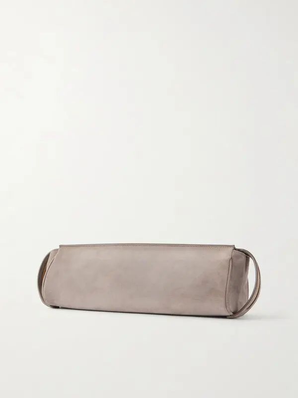 Khaite Donna Suede Clutch With Gold Tone Hardware - Gray