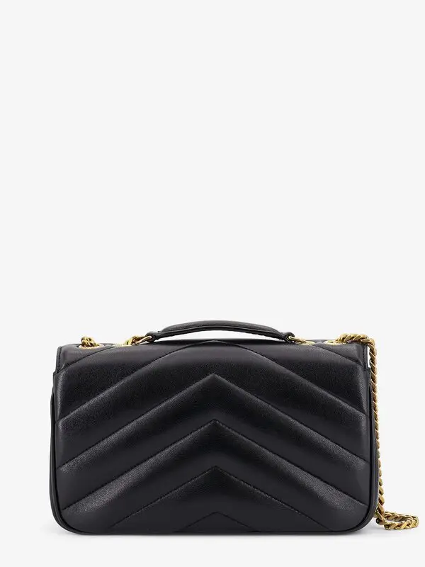 Saint Laurent Loulou Leather Shoulder Bag With Metal Cassandre Logo - Black