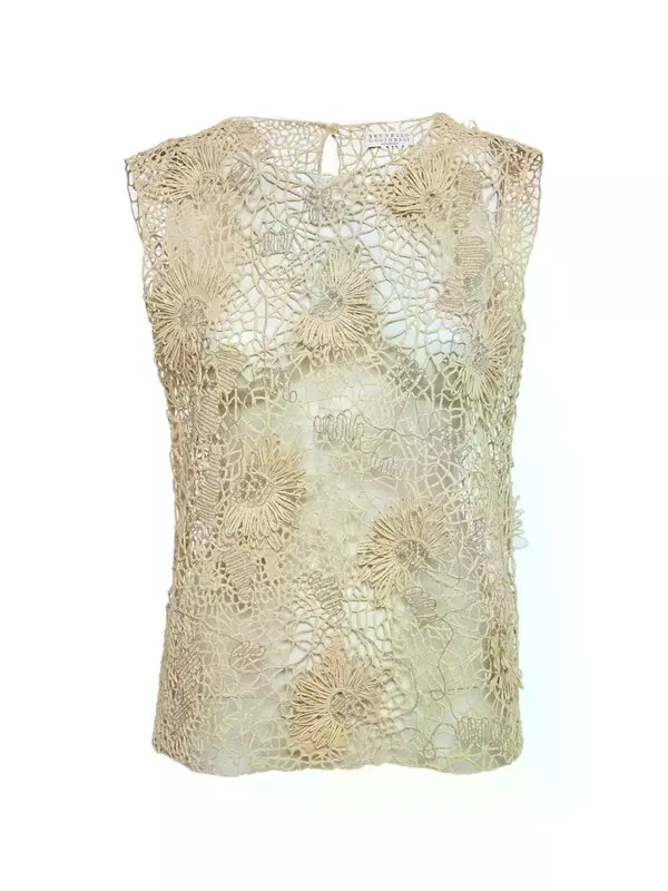 Brunello Cucinelli Monili Crochet Floral Appliqué Top