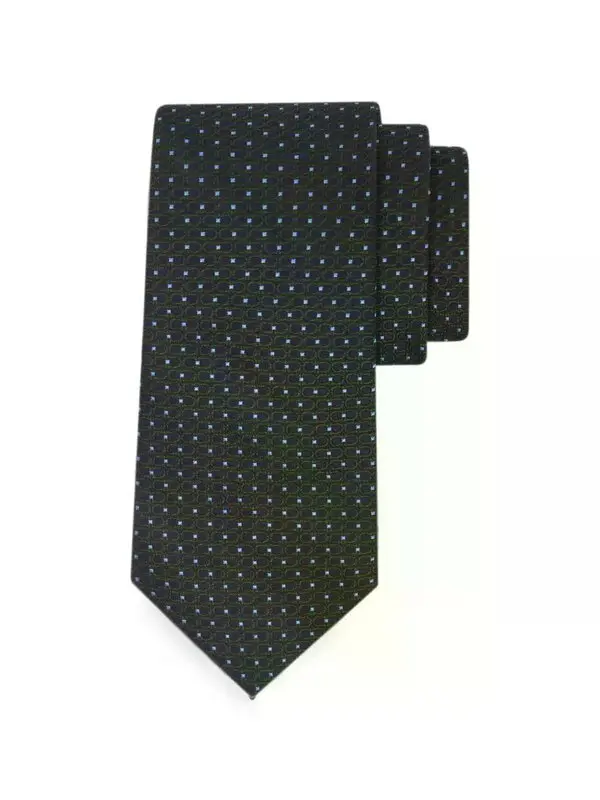 FERRAGAMO Double Gancini Silk Jacquard Tie - Blue