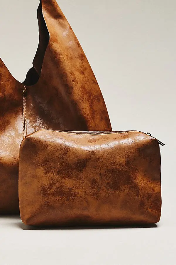 Anthropologie Love Knot Burnished Buckle Slouchy Bag - Tan