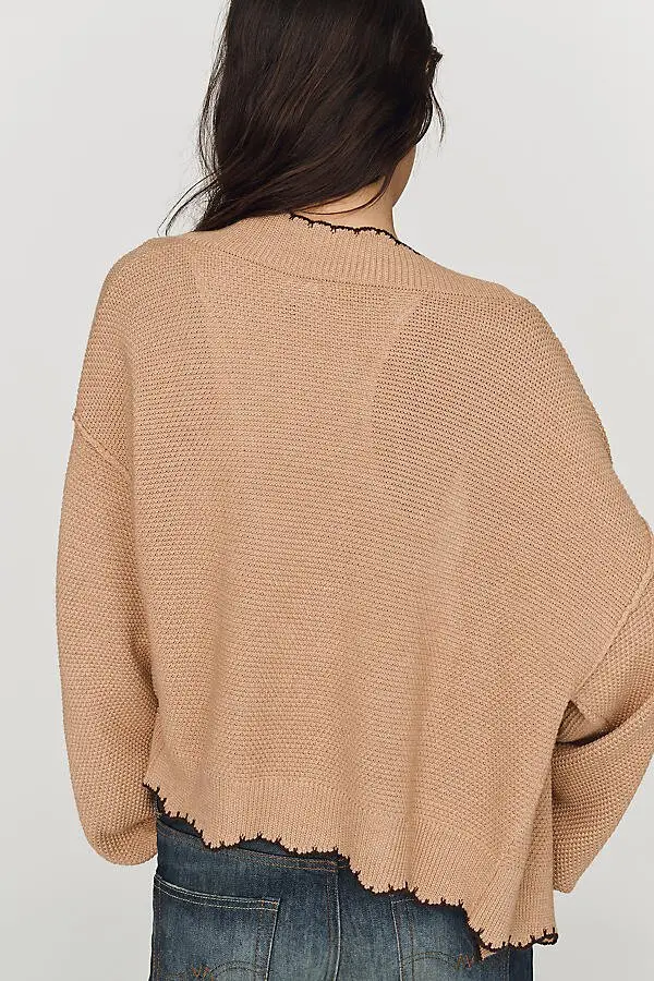 Anthropologie Waffle-knit Scalloped Cardigan - Chocolate