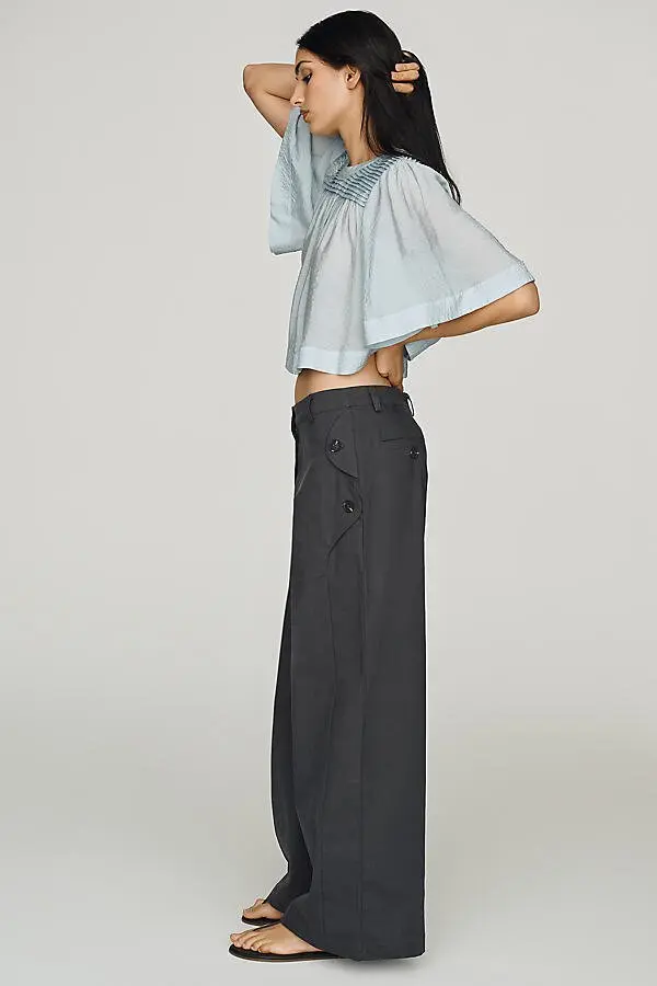 SELF CONTRAST Rio Button Mid-rise Wide-leg Trousers Pants - Ash