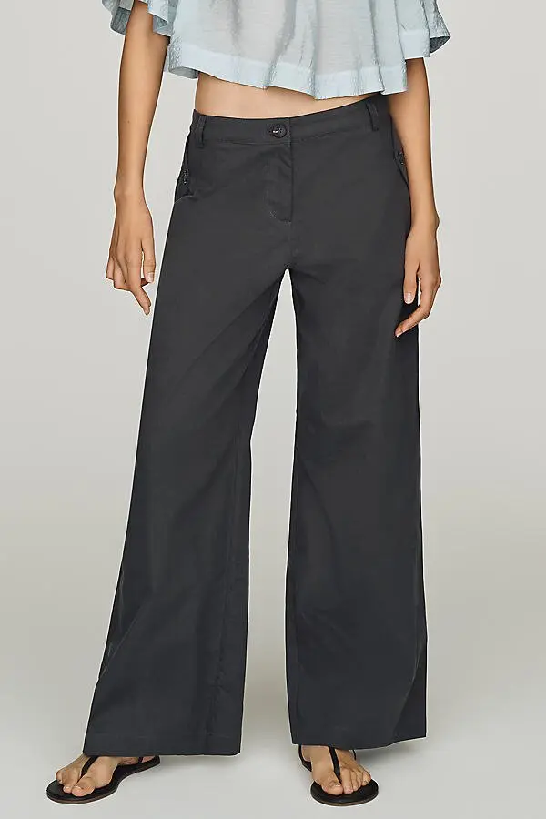SELF CONTRAST Rio Button Mid-rise Wide-leg Trousers Pants