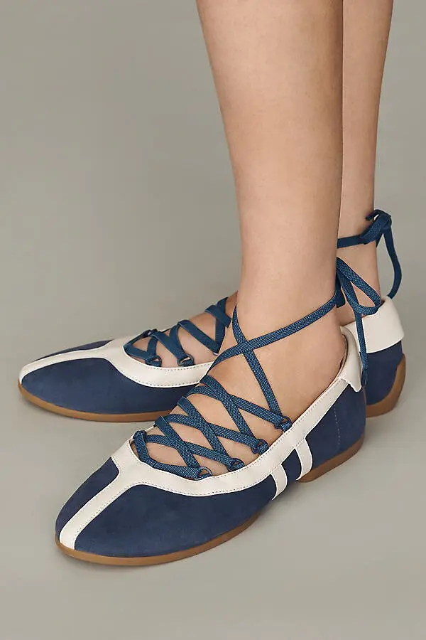 CECILIA NEW YORK Willa Lace-up Flats - Navy