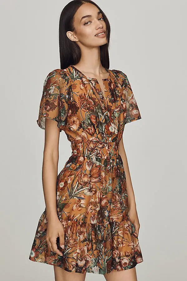 THE SOMERSET COLLECTION BY ANTHROPOLOGIE Printed Tiered Mini Dress - Yellow Pattern
