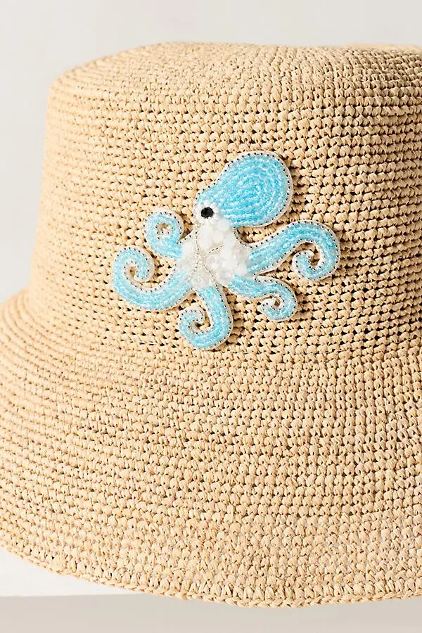 Anthropologie Octopus Straw Bucket Hat
