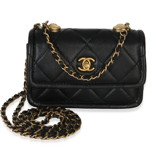 Chanel Shiny Lambskin Quilted Extra Flap Bag - Black