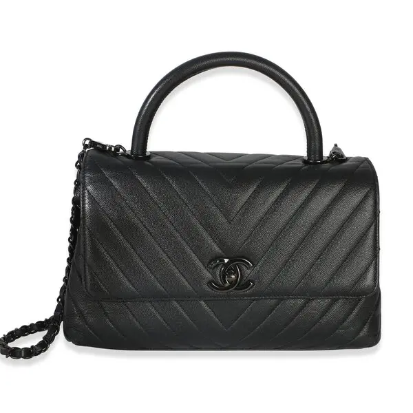 Chanel Caviar Chevron So Coco Top Handle Bag