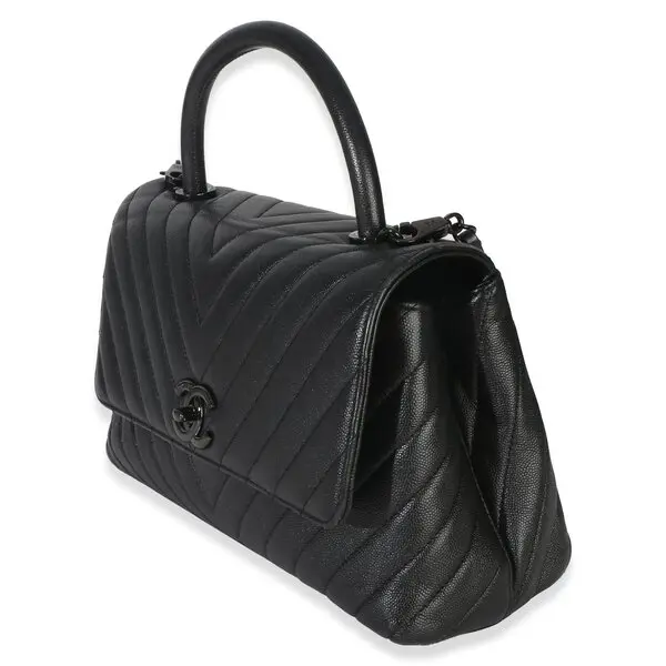 Chanel Caviar Chevron So Coco Top Handle Bag