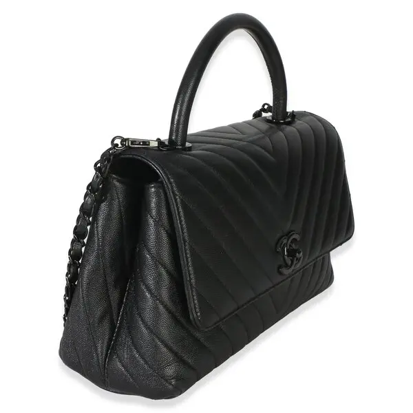 Chanel Caviar Chevron So Coco Top Handle Bag