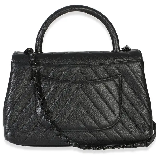 Chanel Caviar Chevron So Coco Top Handle Bag