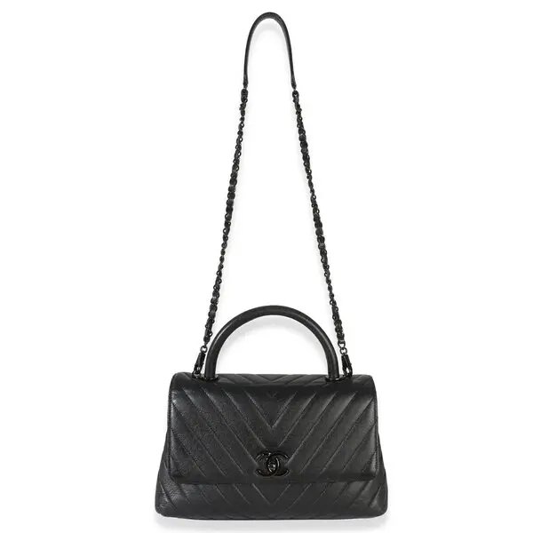 Chanel Caviar Chevron So Coco Top Handle Bag