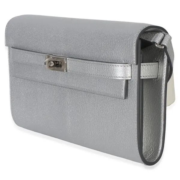 Hermès Argent Metallic Chevre Chamkilight Kelly Wallet To Go - Silver