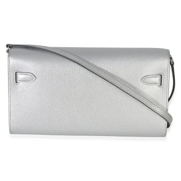 Hermès Argent Metallic Chevre Chamkilight Kelly Wallet To Go - Silver
