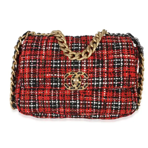 Chanel Black Multicolor Quilted Tweed 19 Flap Bag - Red