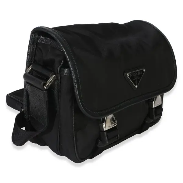 Prada Tessuto Saffiano Double Buckle Messenger Bag