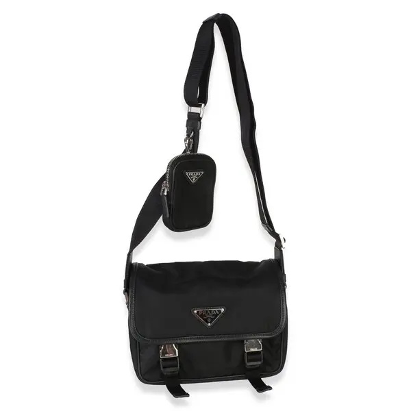 Prada Tessuto Saffiano Double Buckle Messenger Bag