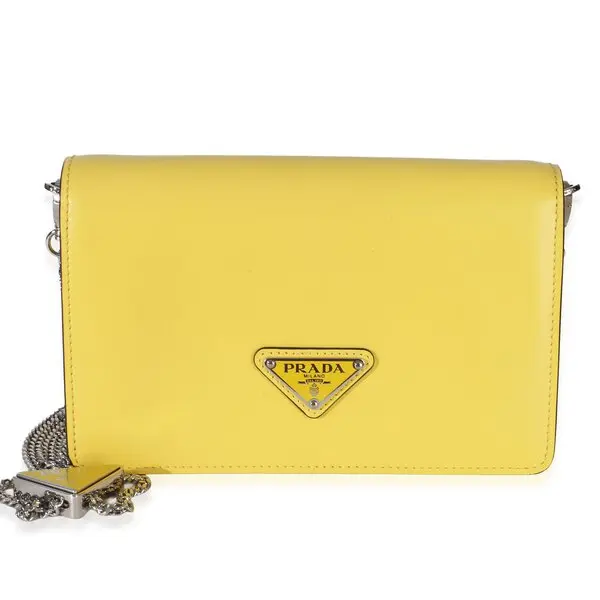 Prada Spazzolato Triangle Chain Crossbody Bag - Yellow
