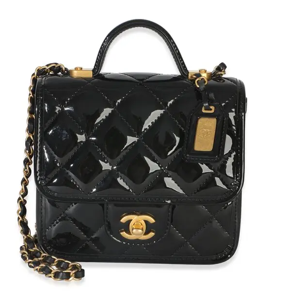 Chanel Quilted Patent Top Handle Flap Bag - Black