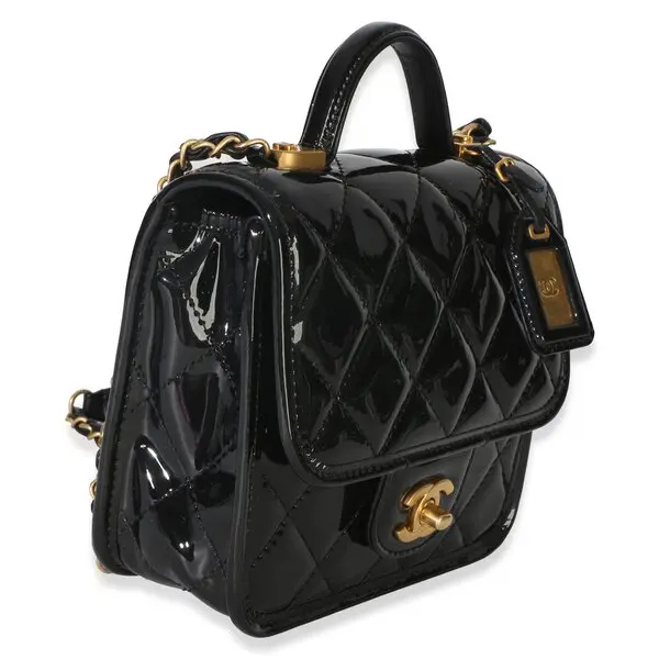 Chanel Quilted Patent School Memory Top Handle Flap Bag