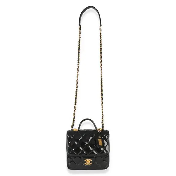 Chanel Quilted Patent School Memory Top Handle Flap Bag
