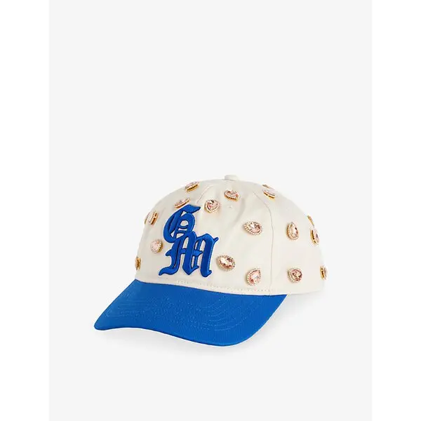 GODMADE Gemstone Embellished Cotton Baseball Cap - Blue