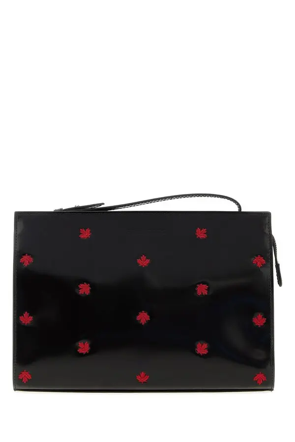 Dsquared2 Leather Clutch With Maple Leaf Embroidery