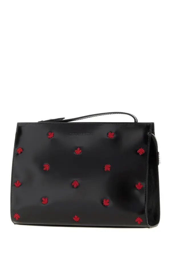 Dsquared2 Leather Clutch With Maple Leaf Embroidery
