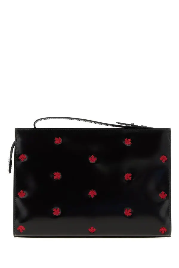 Dsquared2 Leather Clutch With Maple Leaf Embroidery