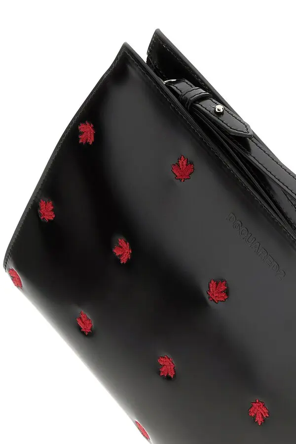 Dsquared2 Leather Clutch With Maple Leaf Embroidery