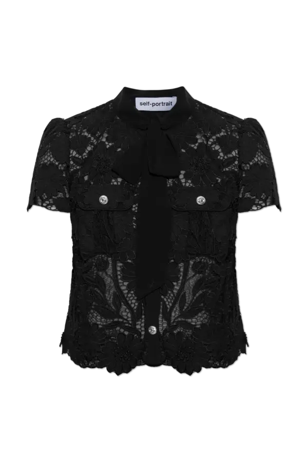 SELF-PORTRAIT Lace Top With Pockets - Black
