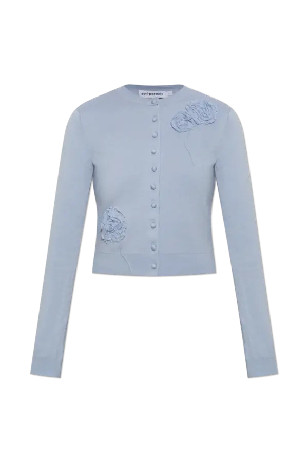 SELF-PORTRAIT Cardigan With Lace Appliqués - Blue