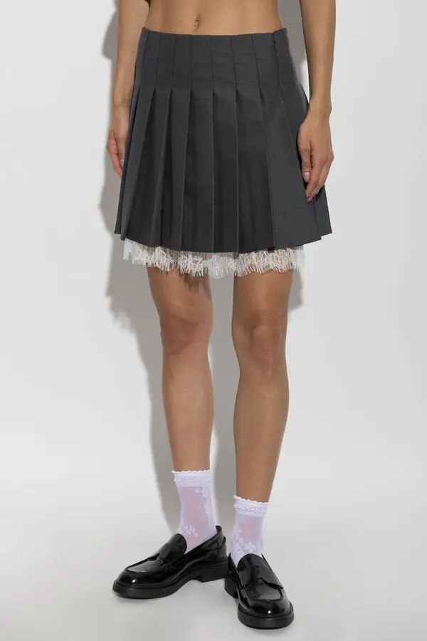 SELF-PORTRAIT Pleated Skirt With Lace Trim