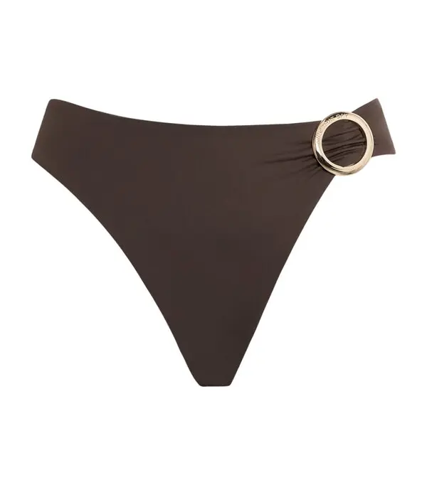 AWAY THAT DAY Cayman Island Bikini Bottoms With Gold-tone Ring - Brown