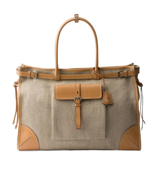 Prada Bonnie Linen And Leather Tote Bag - Brown