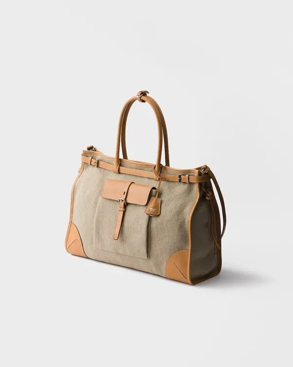 Prada Bonnie Linen And Leather Tote Bag