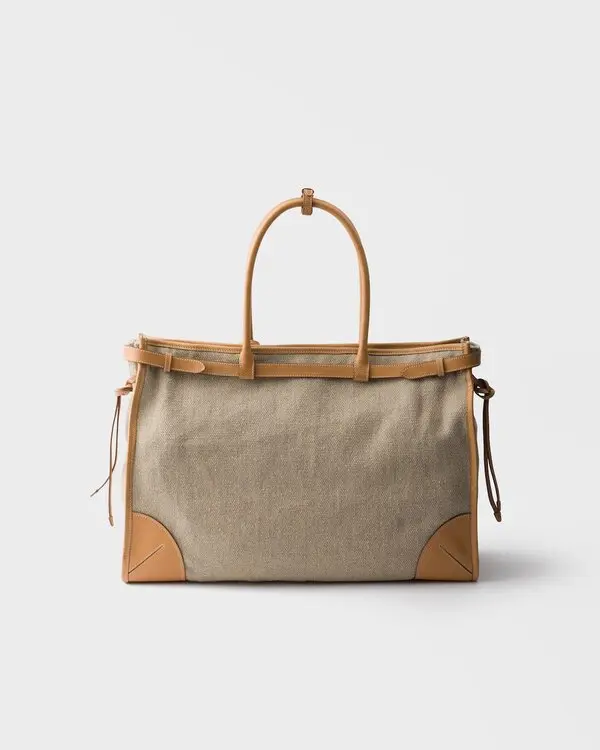 Prada Bonnie Linen And Leather Tote Bag