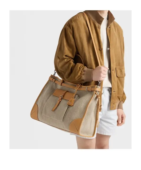Prada Bonnie Linen And Leather Tote Bag