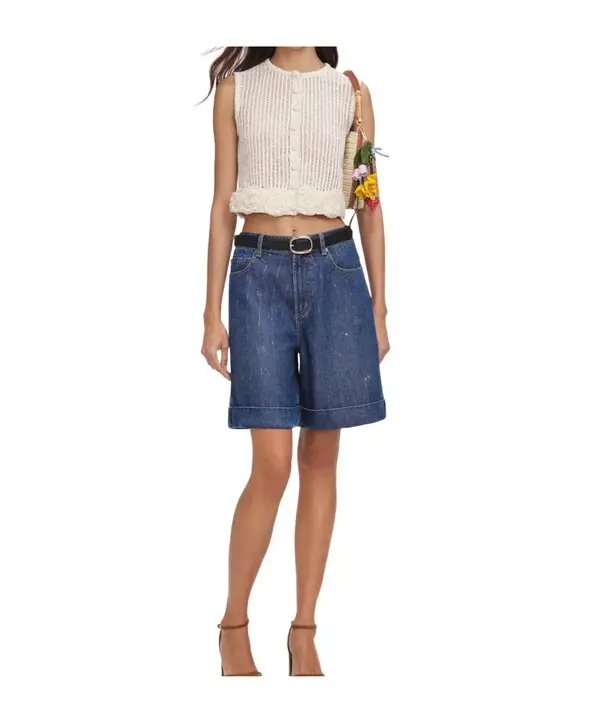 SELF-PORTRAIT Crochet Flower Knit Button-up Top