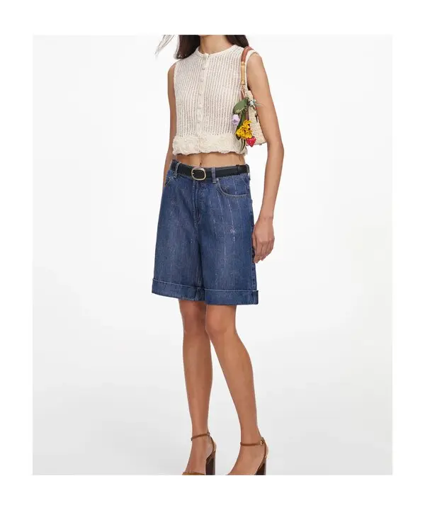 SELF-PORTRAIT Crochet Flower Knit Button-up Top