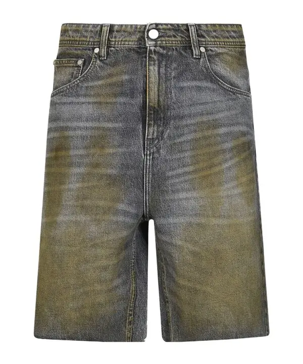 44 LABEL GROUP Vintage Wash Denim Shorts With Raw Edge Hem - Black
